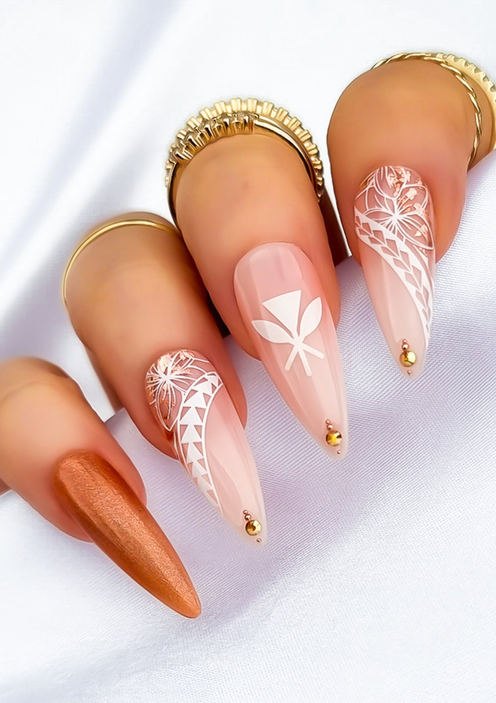 HAWAIIAN NAIL TRANSFER TATTOOS - PUALENA - WHITE